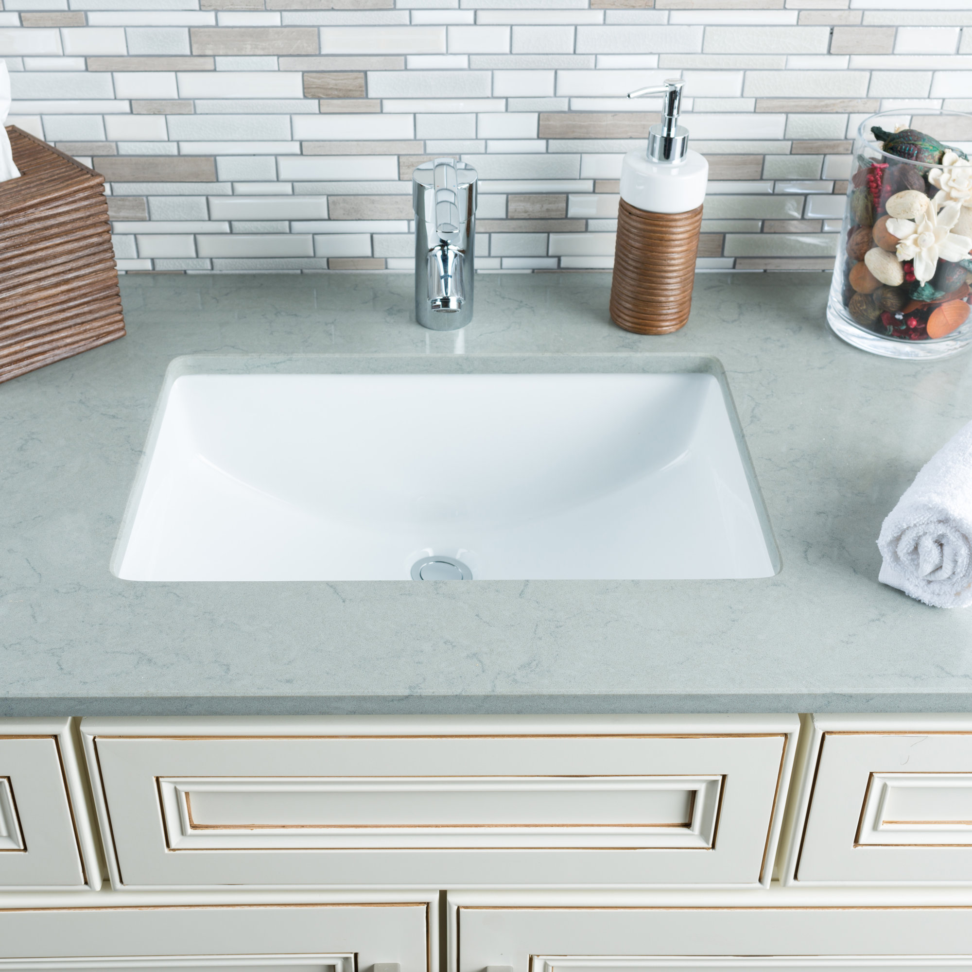 Hahn Ceramic Bowl Rectangular Undermount Bathroom Sink With Overflow
